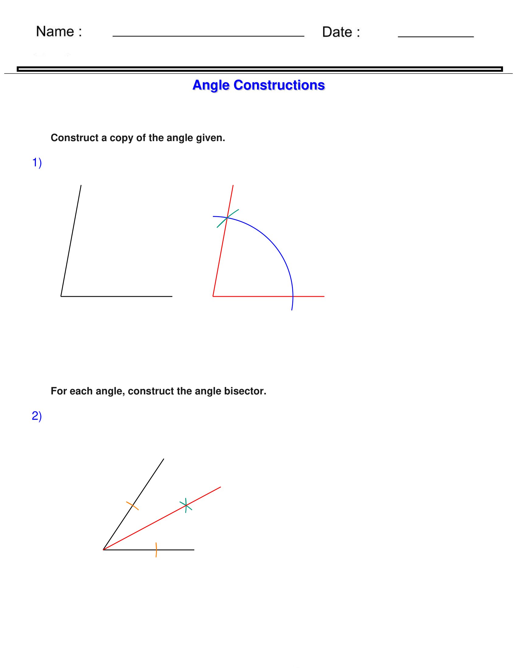 Construct a copy of the angle - Angle Constructions Worksheets | Made ...