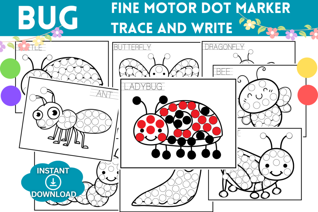 BUG Fine Motor Dot Marker Trace and Write . Spring activity | Made By ...