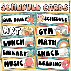 Daily Classroom Schedule Agenda Cards Groovy Retro Vibes Theme Editable ...