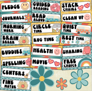 Daily Classroom Schedule Agenda Cards Groovy Retro Vibes Theme Editable ...