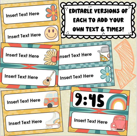Daily Classroom Schedule Agenda Cards Groovy Retro Vibes Theme Editable ...