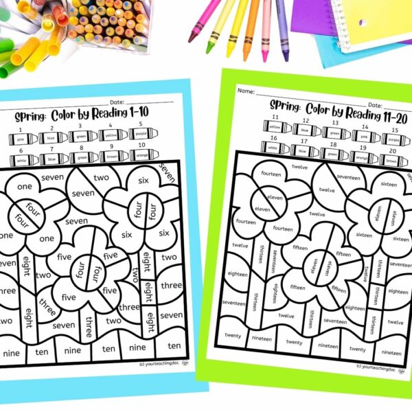 Spring Color By Code Math Literacy Worksheets (4 Differentiated Levels ...