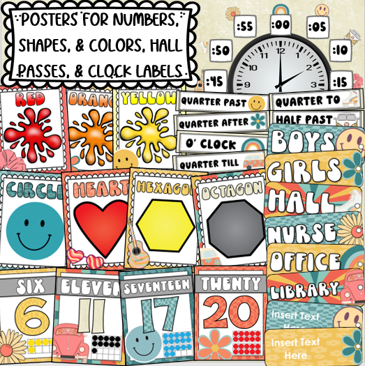 Groovy Retro Class Decor Bundle (Posters, Management, Schedule ...