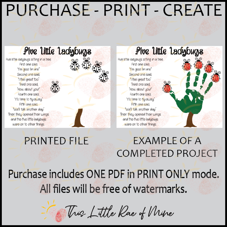 Five Little Ladybugs - Spring - Poem - handprint Art - Keepsake ...
