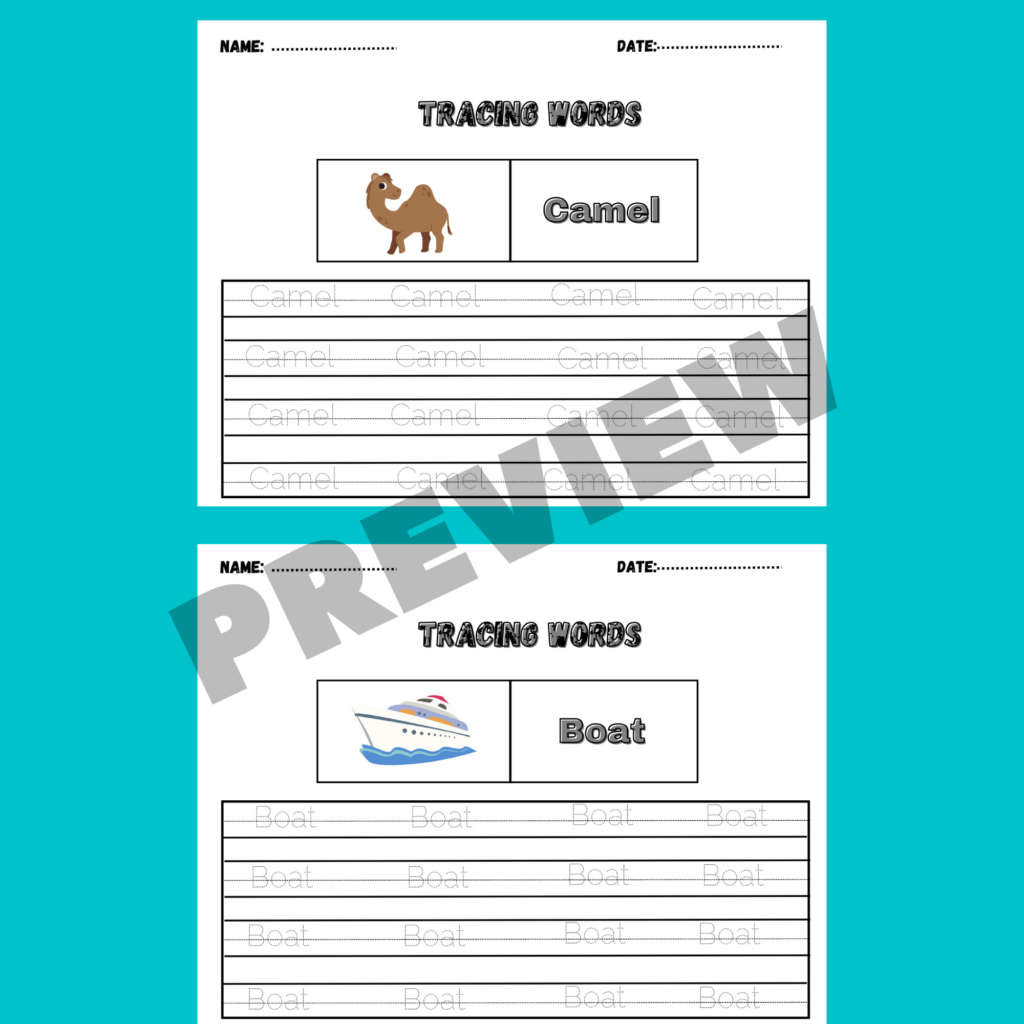 Tracing Words Worksheet for Kids Ages 3-5, Words Handwriting Practice ...
