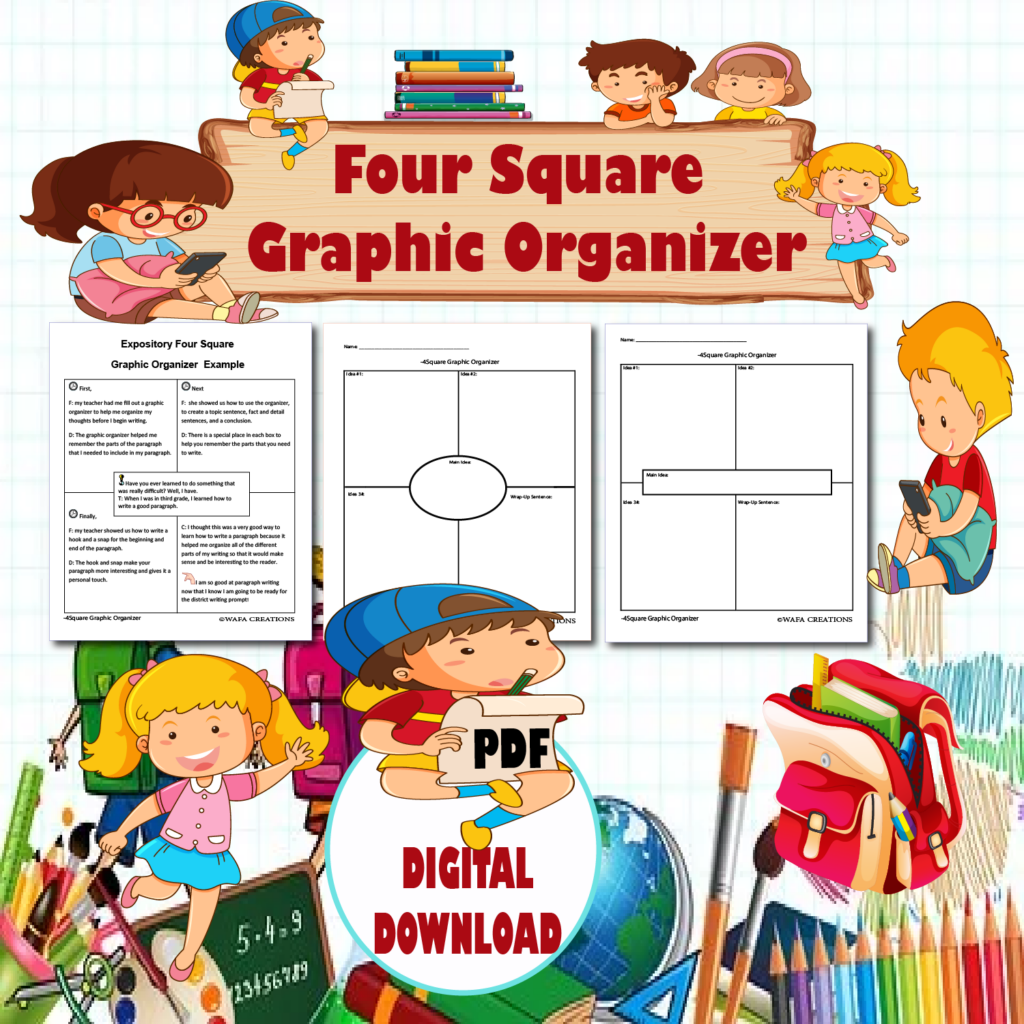 Four Square Graphic Organizer / 4-Square Essay Writing Organizers ...