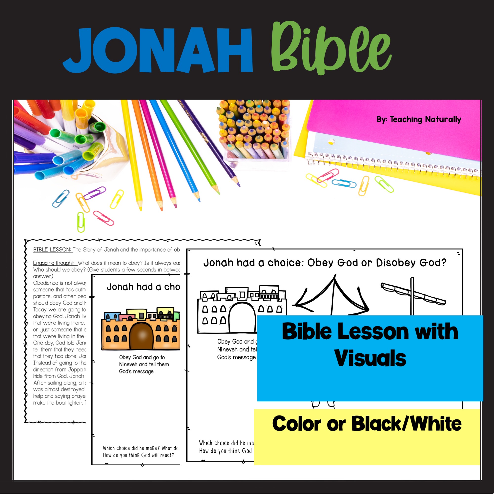 Jonah and the Big Fish Whale Bible Lesson and Activities 1st 2nd grades ...