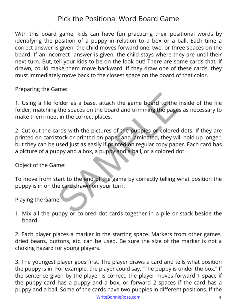 Pick the Positional Word Board Game | Made By Teachers