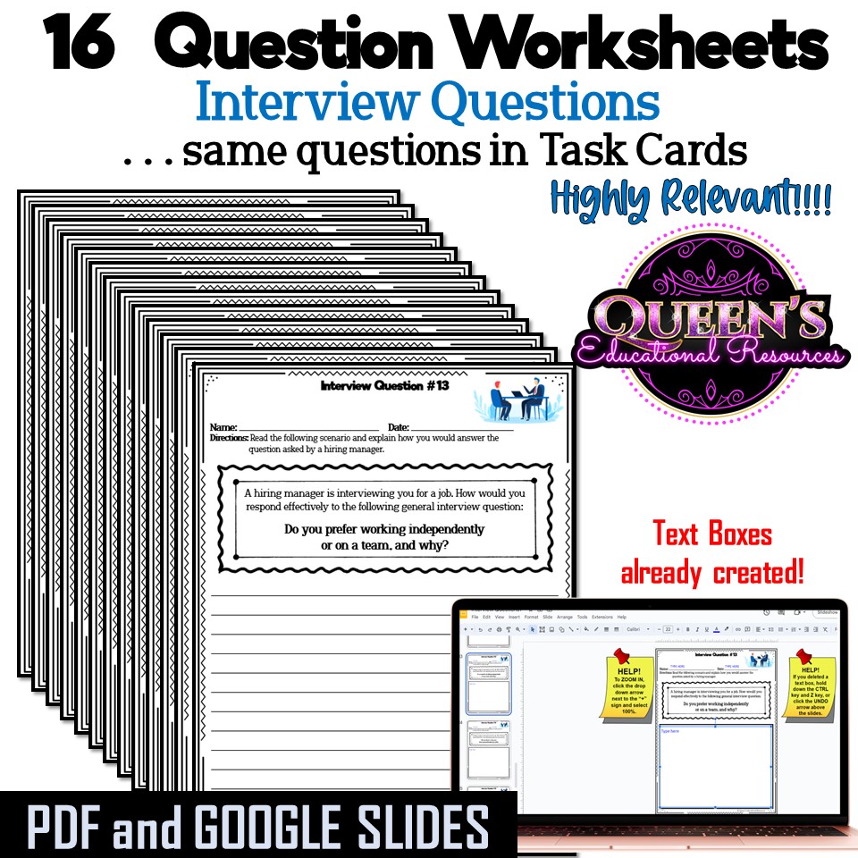 Interview Questions Task Cards and Worksheets | Made By Teachers
