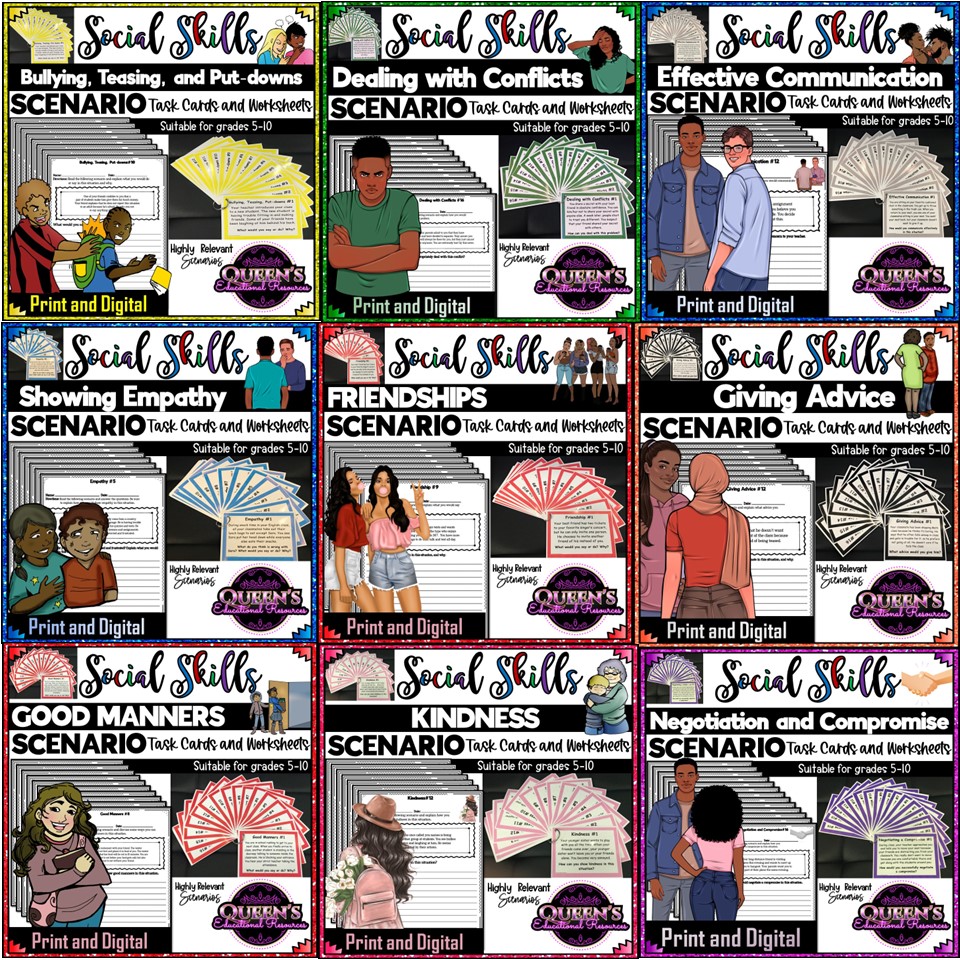Social Skills Scenario Task Cards and Worksheets BUNDLE - Made By Teachers