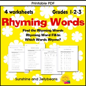 Rhyming Words - 4 worksheets - Great Practice! - Grades 1-2-3 | Made By ...