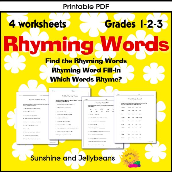 Rhyming Words - 4 worksheets - Great Practice! - Grades 1-2-3 | Made By ...