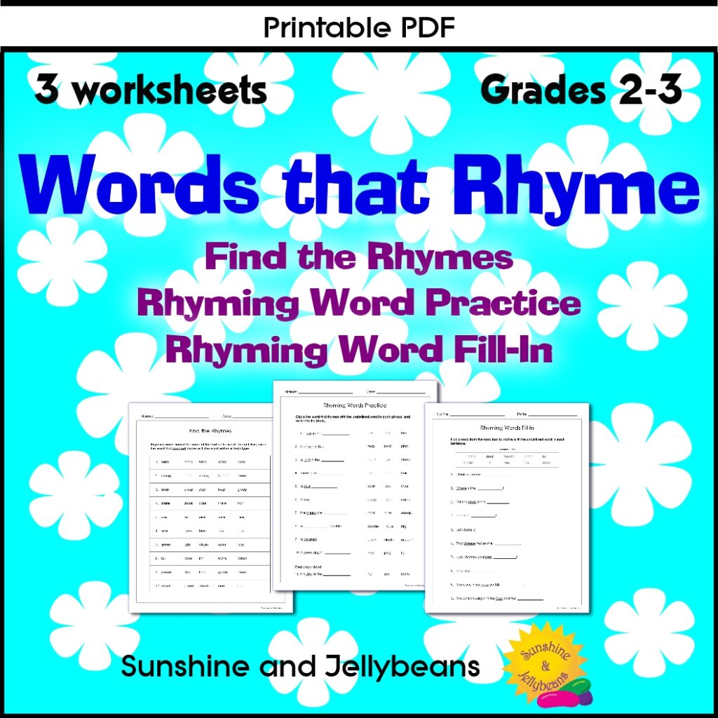 Words that Rhyme - 3 worksheets - Grades 2-3 - Great Practice! - CCSS ...