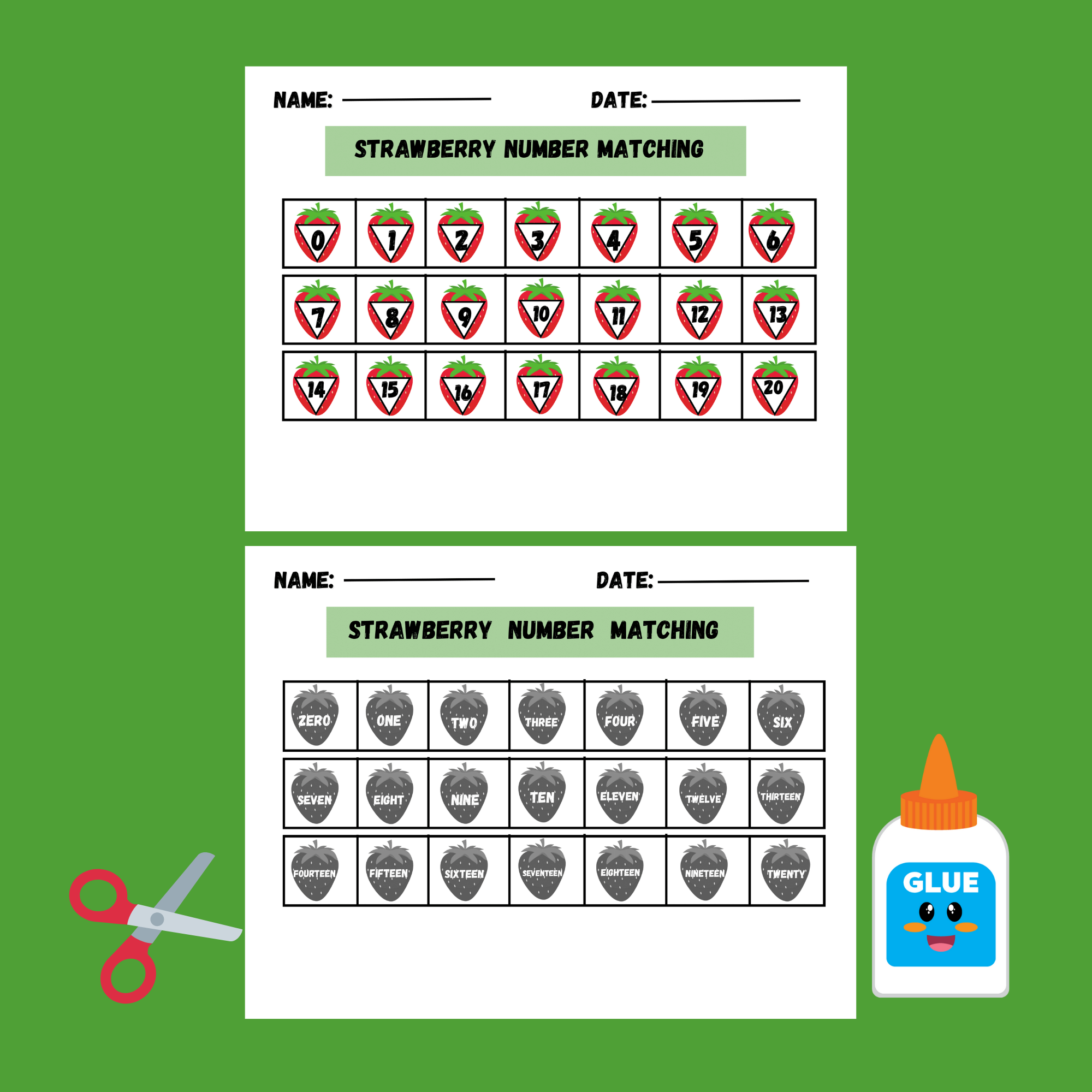 Strawberry Number Matching Worksheet | Kindergarten Sprin March Math ...