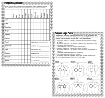 Fall Pumpkin Logic Puzzle Graph Reasoning Critical Thinking Skills Math ...