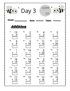 Addition and Subtraction Worksheets, 100 days of practice tests, 1st ...