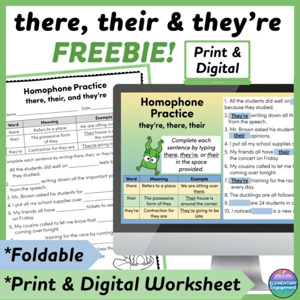There, Their, and They're Free Homophone Print and Digital Worksheet ...