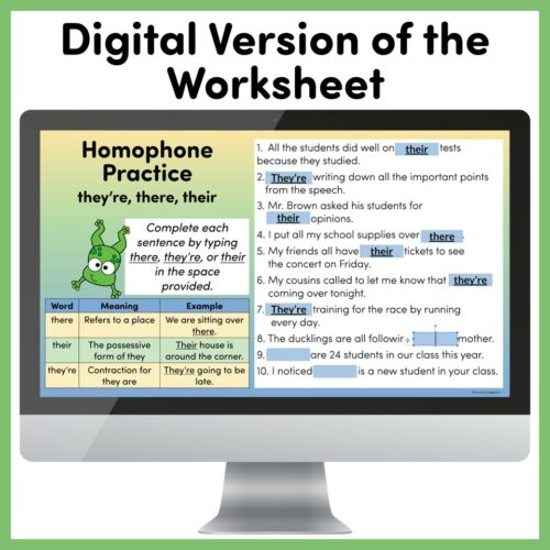 There, Their, and They're Free Homophone Print and Digital Worksheet ...