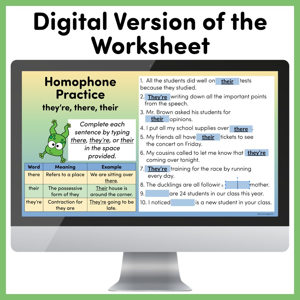 There, Their, and They're Free Homophone Print and Digital Worksheet ...