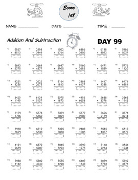 Addition and Subtraction Worksheets, 100 days of practice tests,4&5th ...