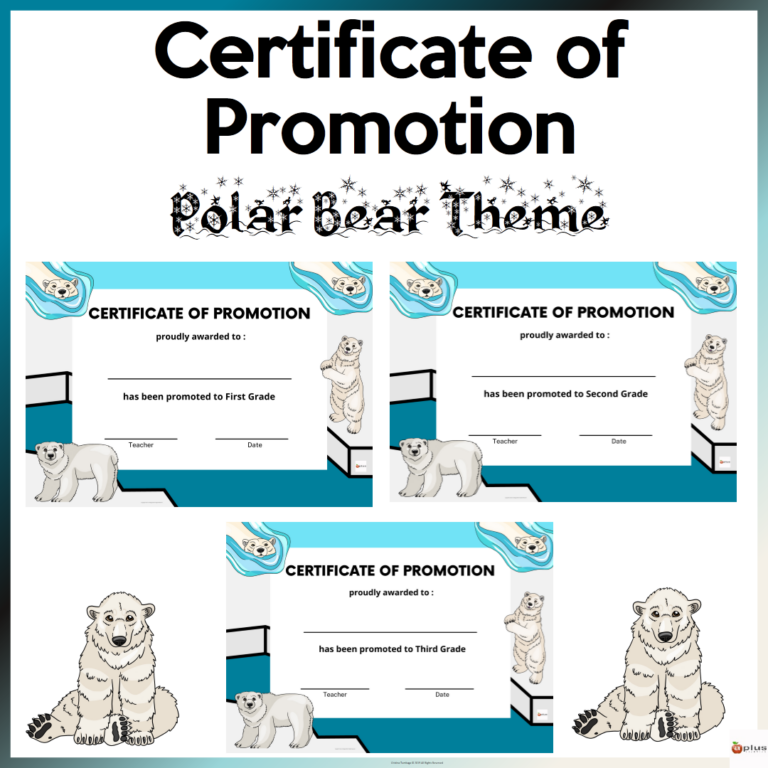 End of Year, Certificate of Completion and Promotion Polar Bear Theme ...
