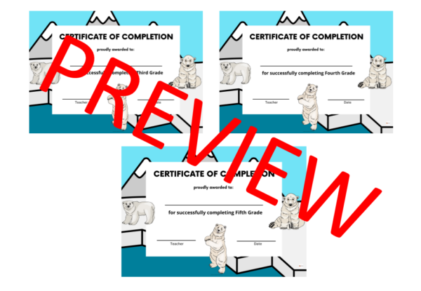 Editable Certificate of Completion and Promotion Polar Bear Theme ...