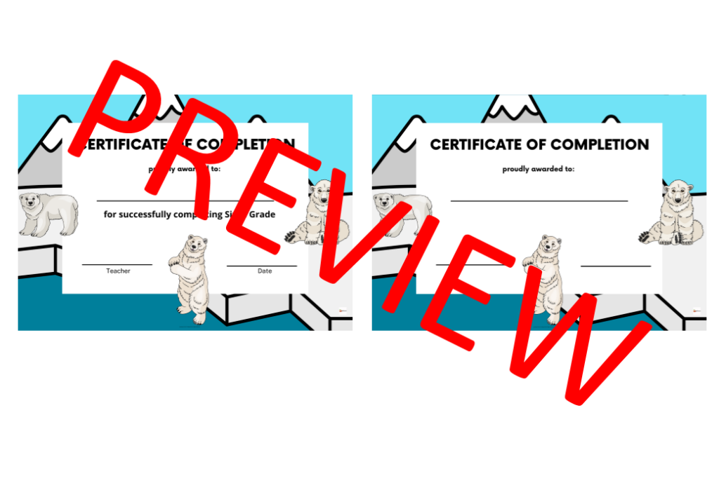 End of Year, Certificate of Completion and Promotion Polar Bear Theme ...
