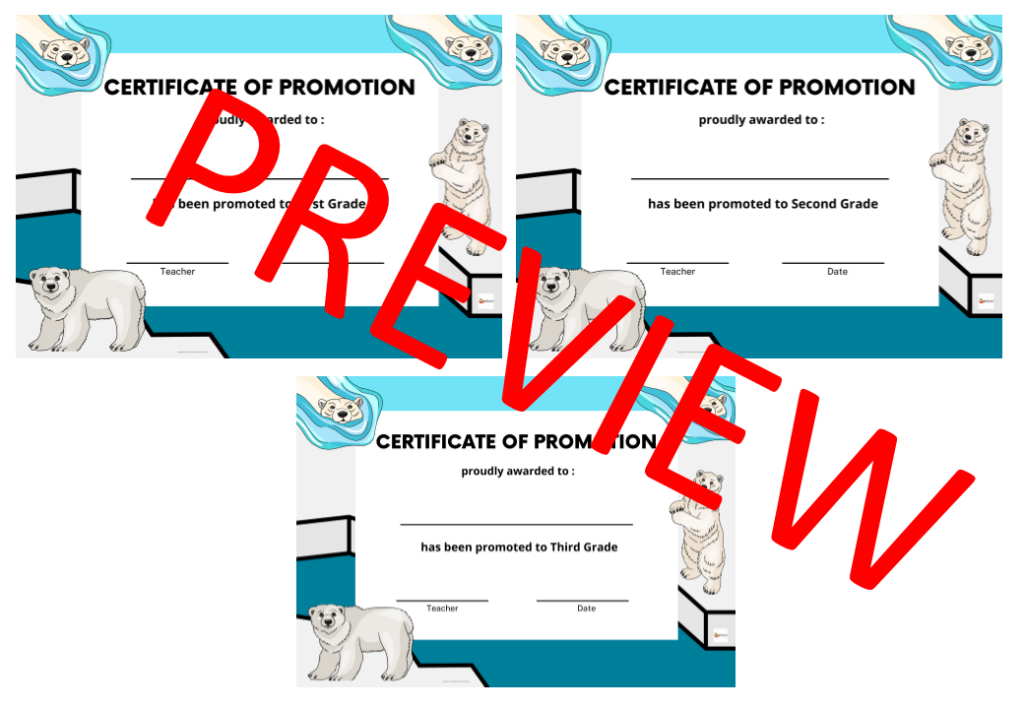 End of Year, Certificate of Completion and Promotion Polar Bear Theme ...