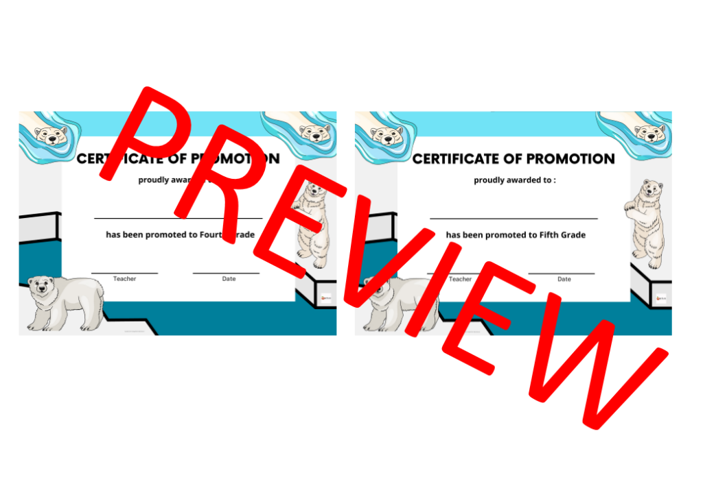 End of Year, Certificate of Completion and Promotion Polar Bear Theme ...