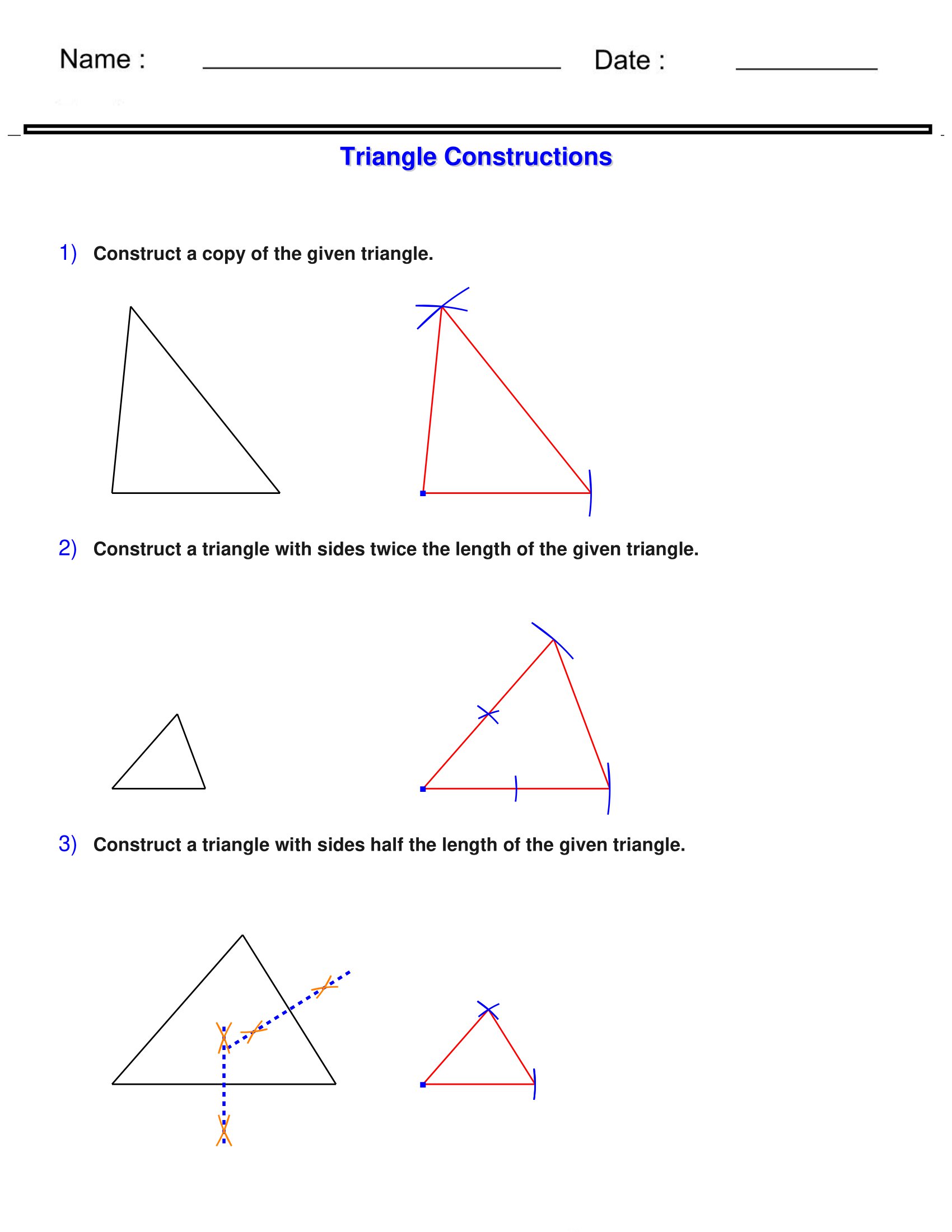 Construct a triangle - Triangles Constructions Worksheets | Made By ... Construct a triangle - Triangles Constructions Worksheets | Made By ...