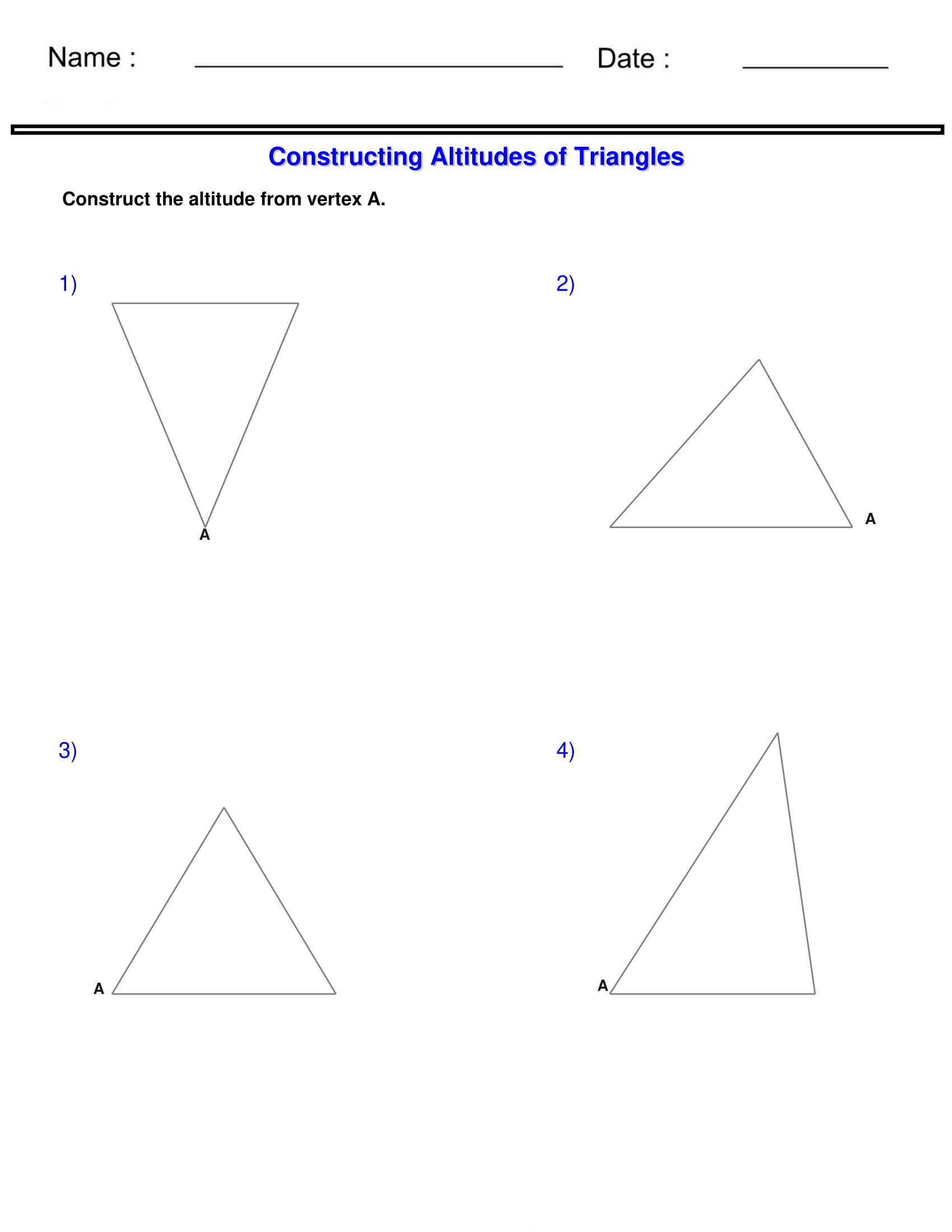 Constructing Altitudes of Triangles worksheet - Construct the altitude ...