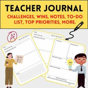 Teacher journal (Challenges, Wins, Notes, To-do list, Top priorities ...