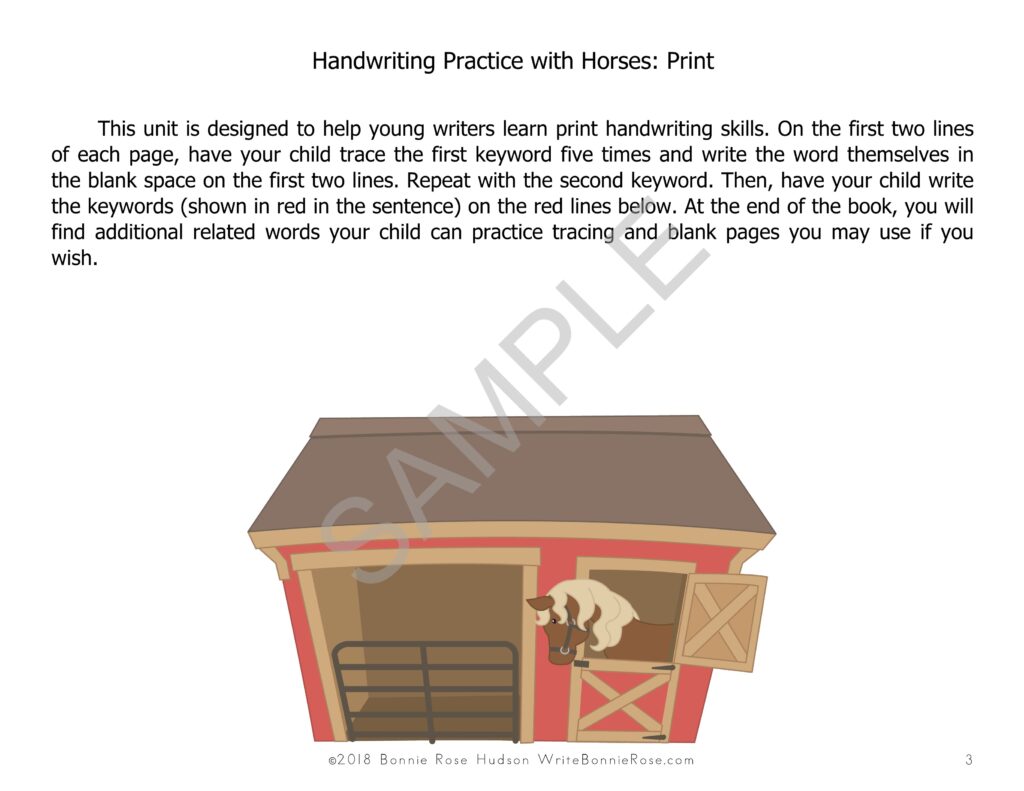 Handwriting Practice with Horses-Print | Made By Teachers