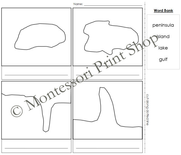 Simple Land and Water Forms Blackline Masters - Montessori - Made By ...