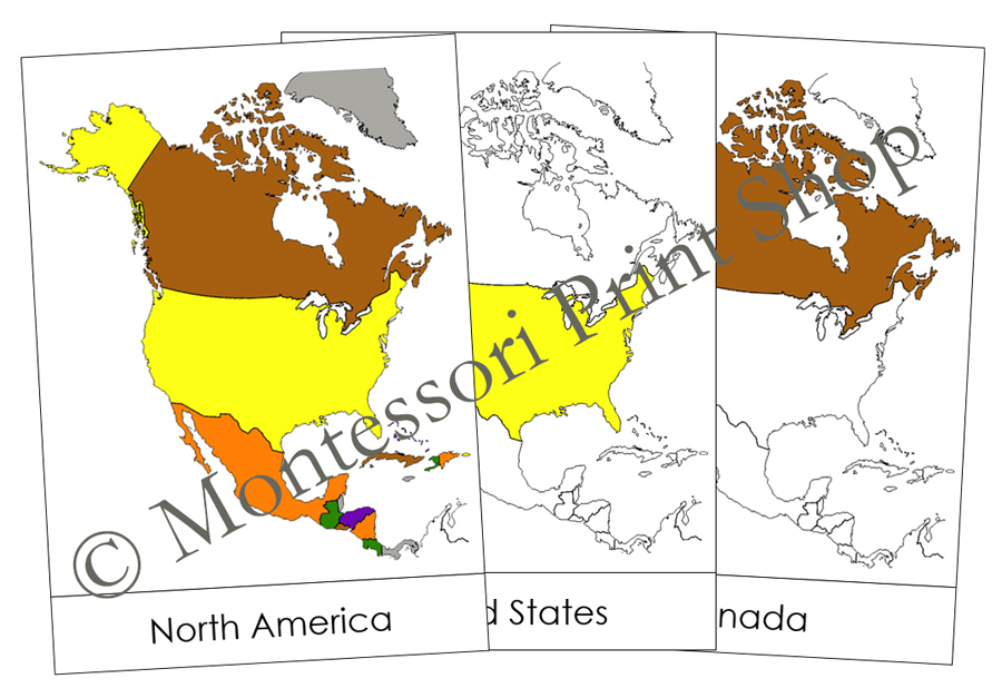 Countries of North America Flashcards (Montessori color-code) | Made By ...