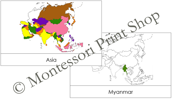 Countries of Asia Flashcards (Montessori color-code) | Made By Teachers