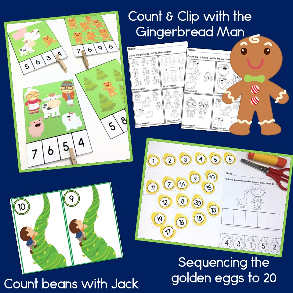 Fairy Tale Math Centers for Preschool Kindergarten | Numbers Counting ...
