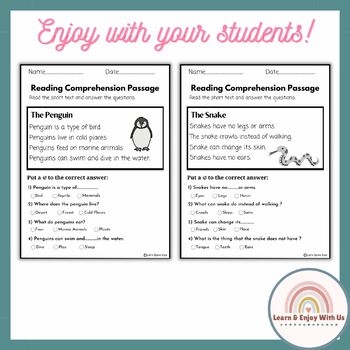 1st Grade Reading Comprehension Passages And Questions About Animals ...