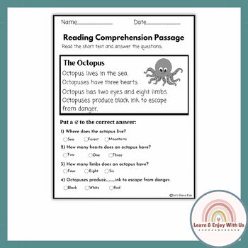 1st Grade Reading Comprehension Passages And Questions About Animals ...