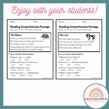 1st Grade Reading Comprehension Passages And Questions About Animals ...