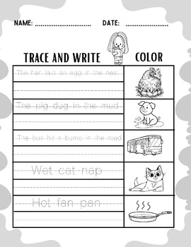 CVC Words Sentence Tracing and Writing Worksheets | Made By Teachers