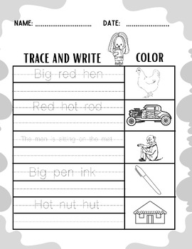 CVC Words Sentence Tracing and Writing Worksheets | Made By Teachers