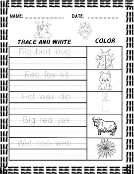 CVC Words Sentence Tracing and Writing Worksheets | Made By Teachers