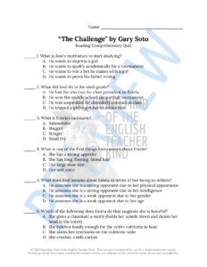 "The Challenge" by Gary Soto Quiz and Answer Key | Made By Teachers