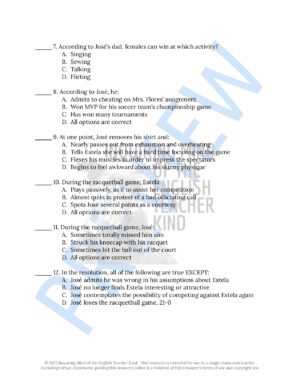 "The Challenge" by Gary Soto Quiz and Answer Key | Made By Teachers