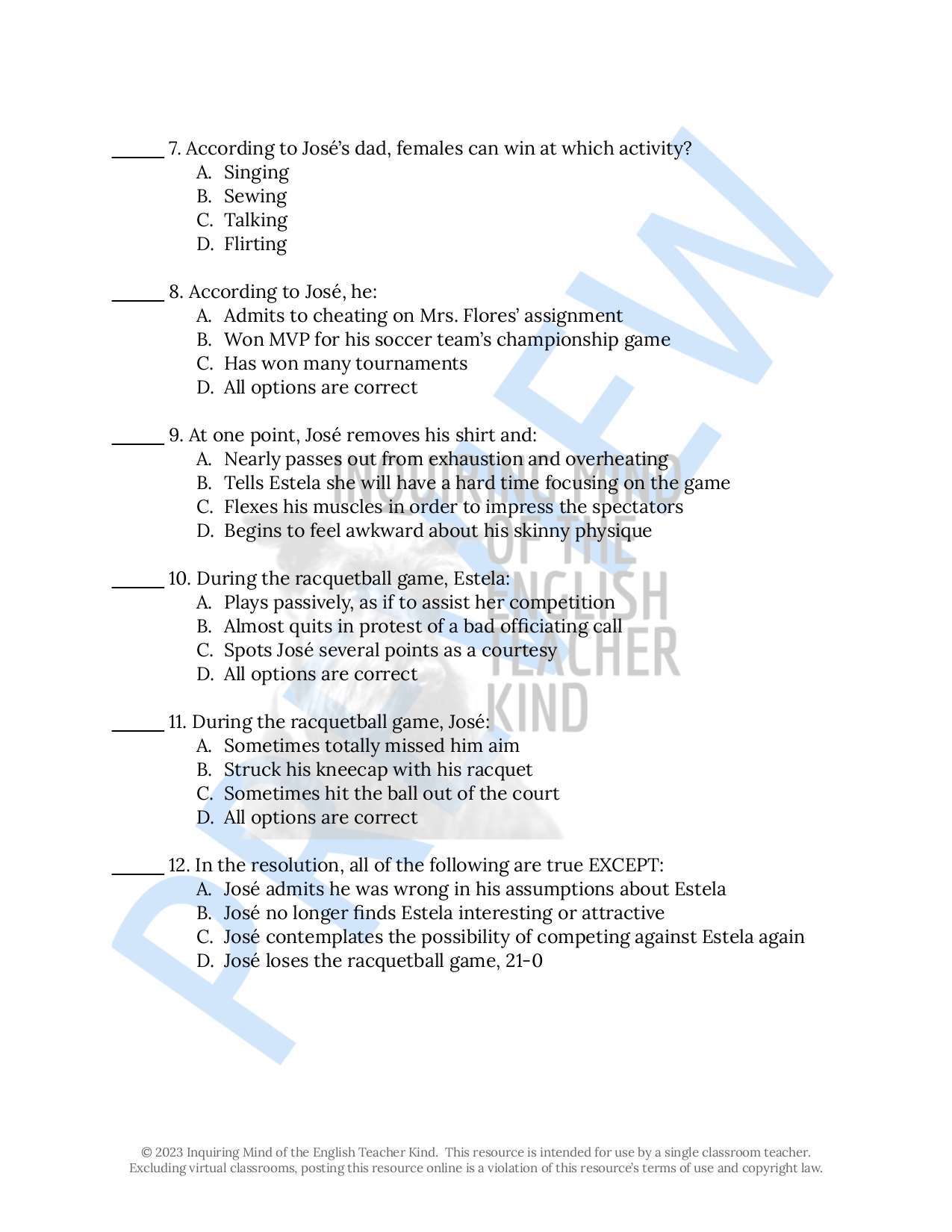 "The Challenge" by Gary Soto Quiz and Answer Key | Made By Teachers