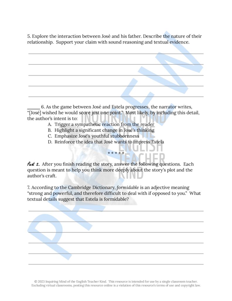 "The Challenge" by Gary Soto Close Reading Worksheet | Made By Teachers