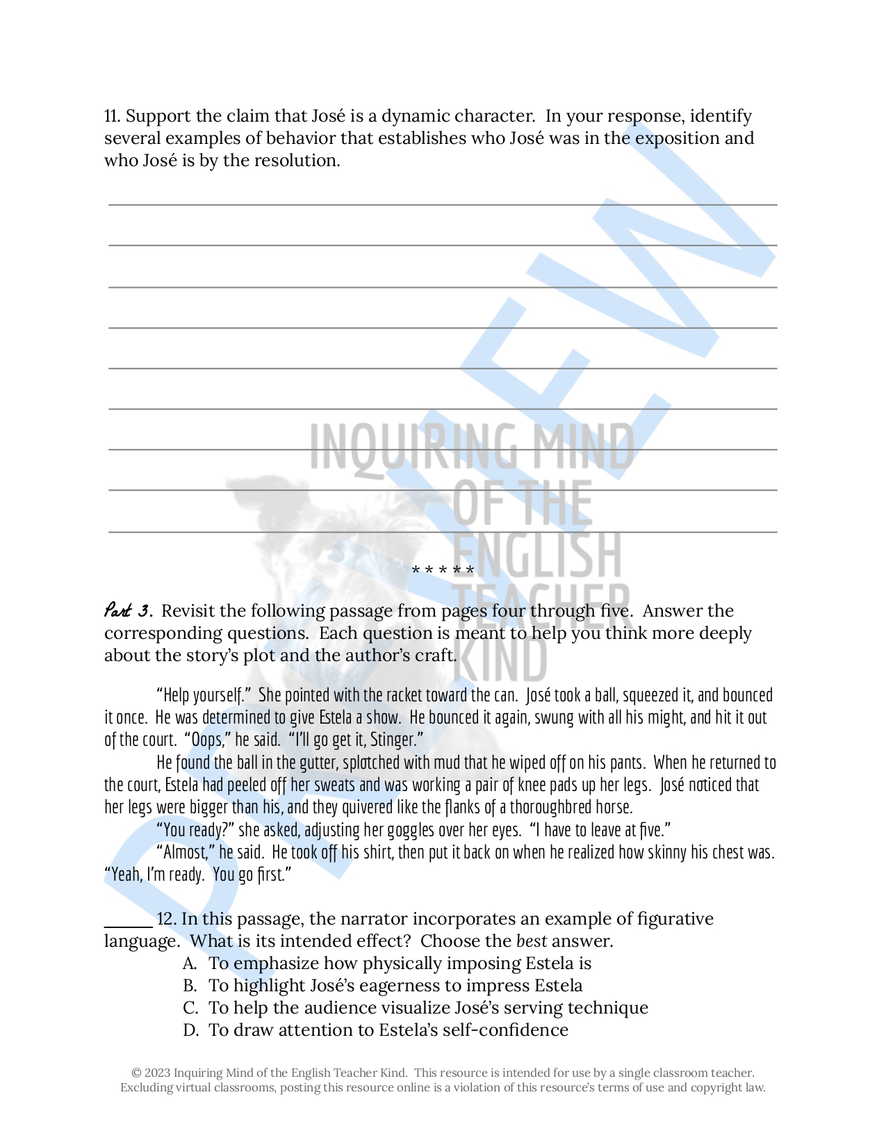 "The Challenge" by Gary Soto Close Reading Worksheet | Made By Teachers