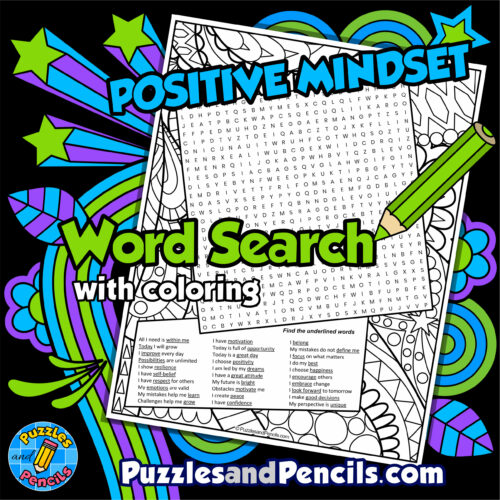 Positive Mindset Word Search Puzzle Activity Page with Coloring ...