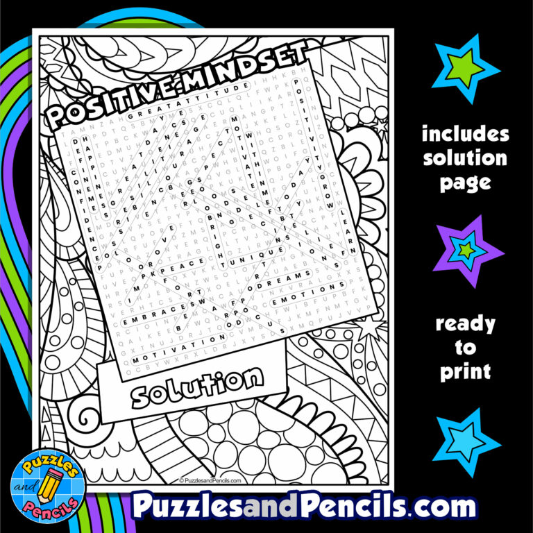 Positive Mindset Word Search Puzzle Activity Page with Coloring ...